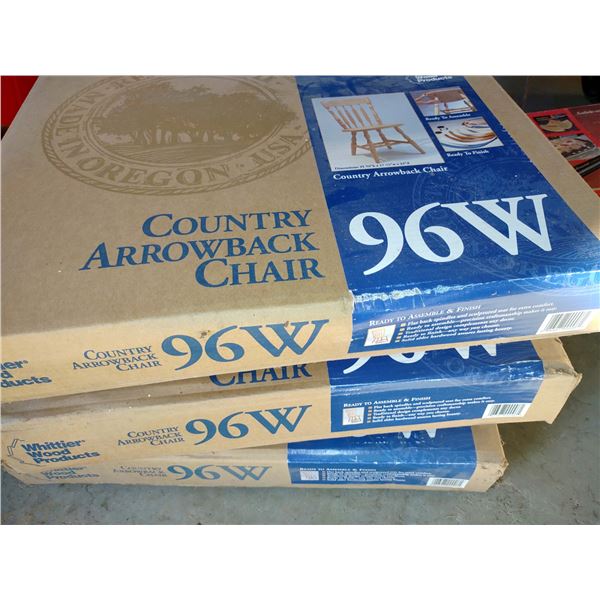 3 NEW IN BOX WOODEN 96W COUNTRY ARROW BACK CHAIRS, BY WHITTIER WOOD ...
