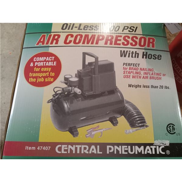 NEW CENTRAL PNEUMATIC OIL-LESS 100 PSI AIR COMPRESSOR