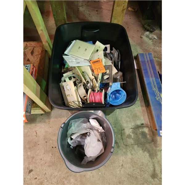 TOTE & BUCKET FULL OF ELECTRICAL SUPPLIES