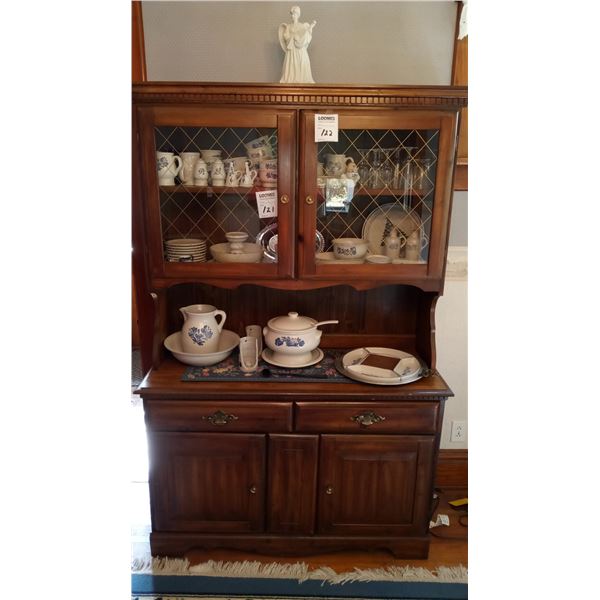 BEAUTIFUL WALNUT HUTCH, 2 GLASS DOORS OVER 2 DRAWERS, & 2 DOORS