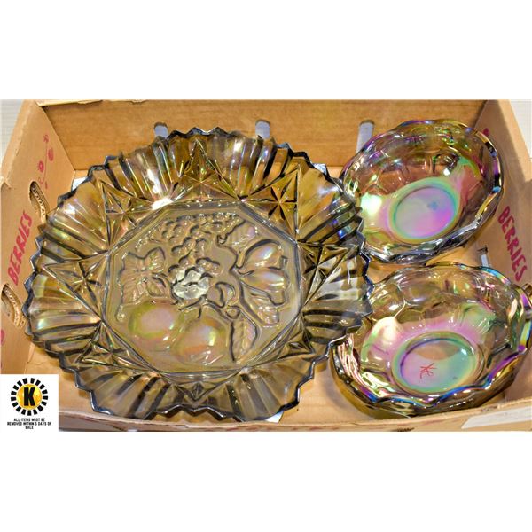 Box Of Carnival Glass Dishes