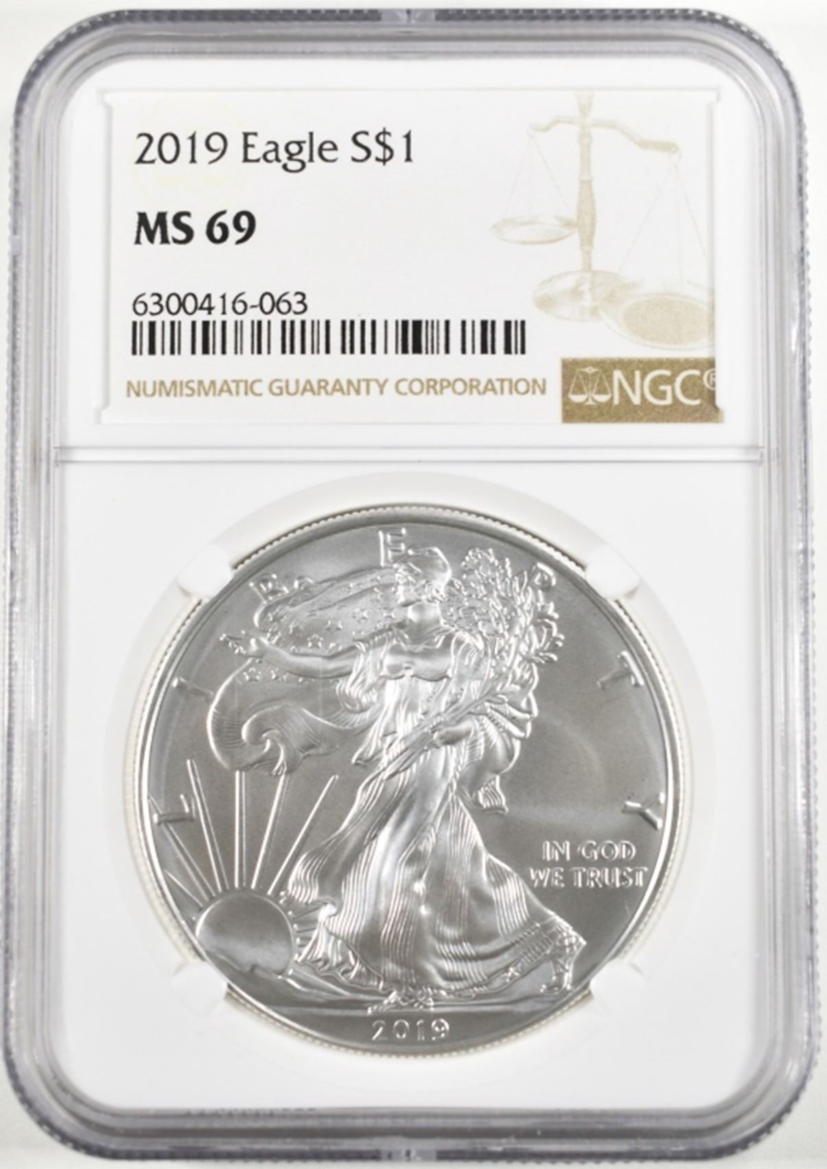 2019 AMERICAN SILVER EAGLE, NGC MS-69