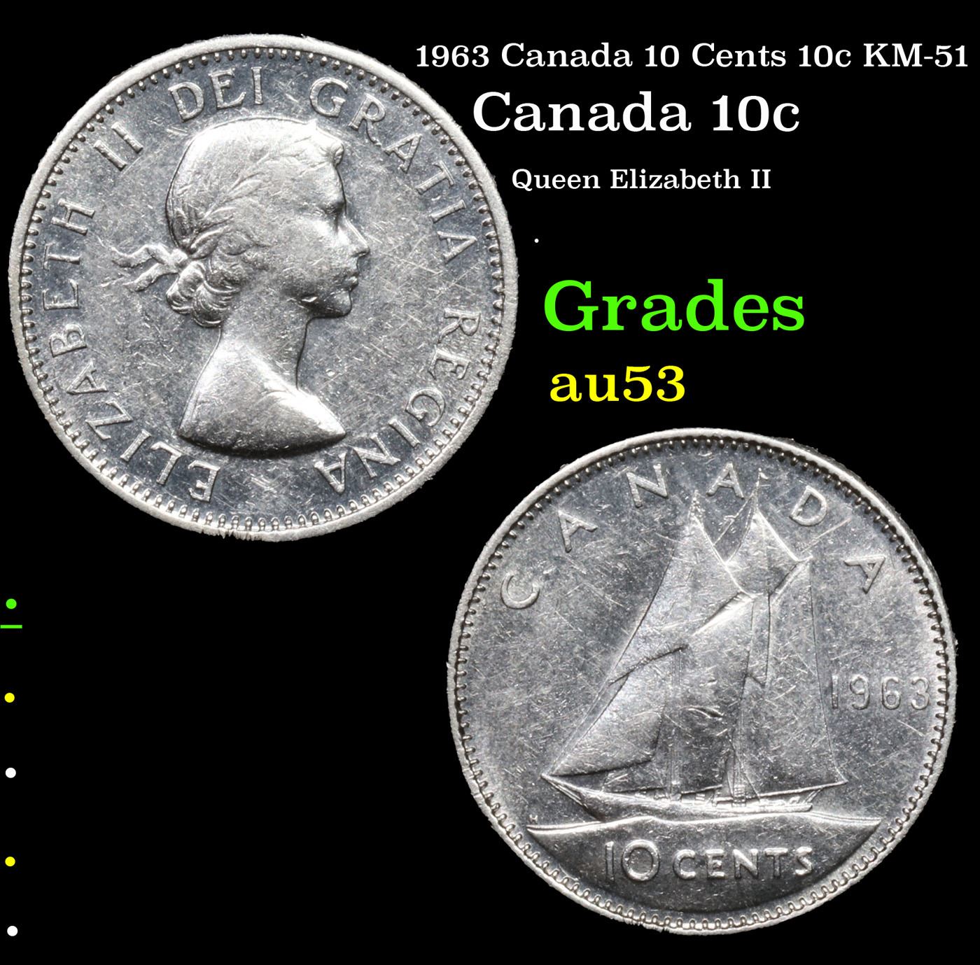 1963 Canada 10 Cents 10c KM-51 Grades Select AU