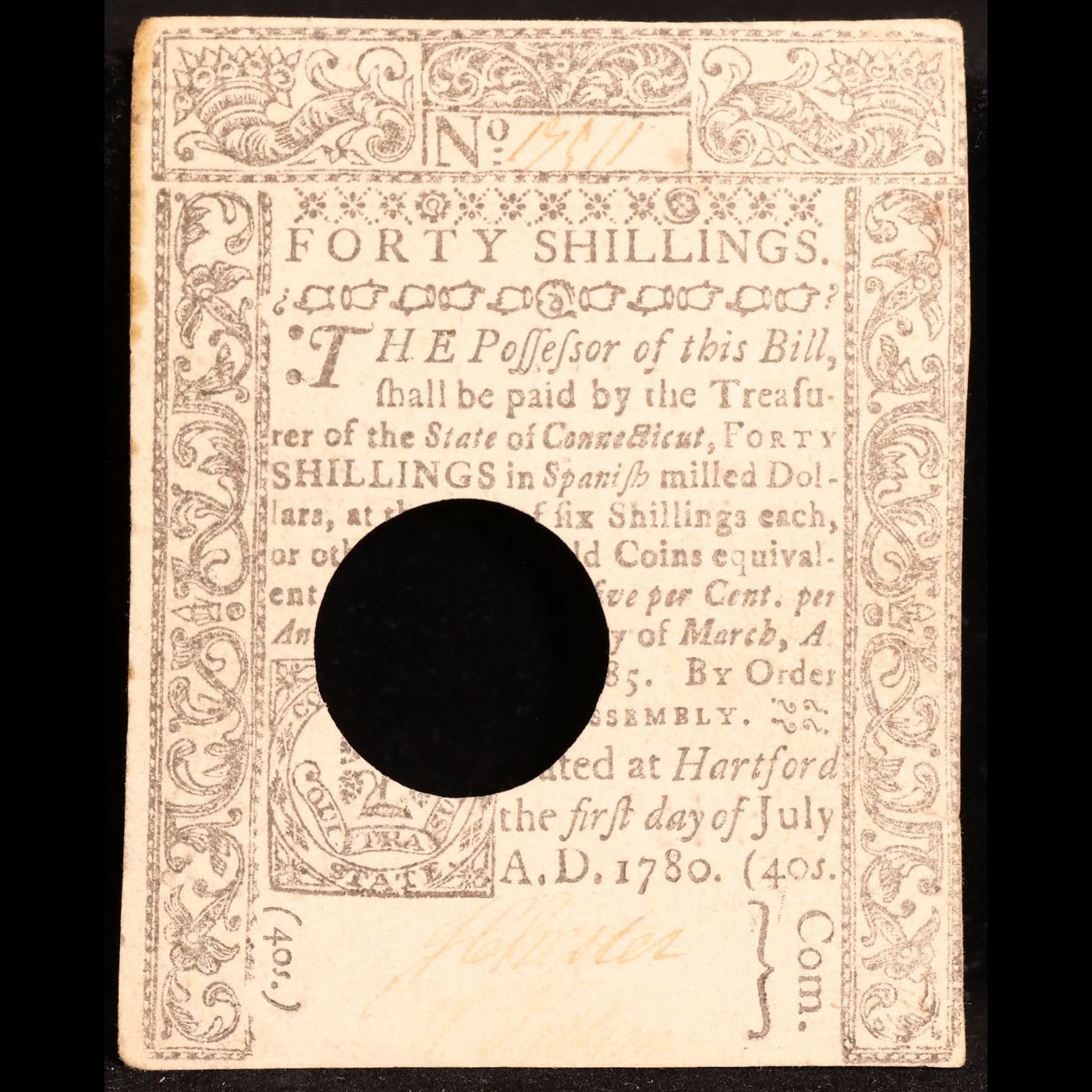 Connecticut Colonial Currency June 1st 1780 40 Shillings 40s FR-CT-240 ...