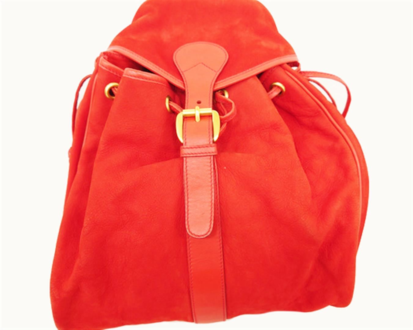 Gucci Red Suede Leather Drawstring Flap Backpack