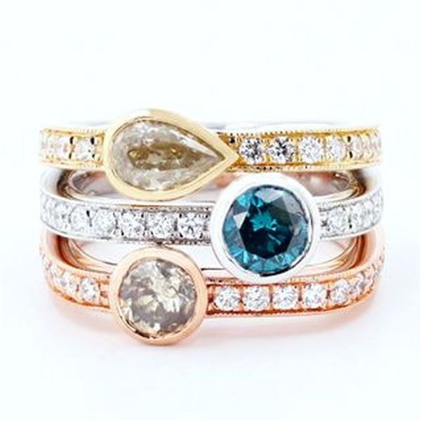 Fancy Colored Diamond Tri-Colored Gold Ring