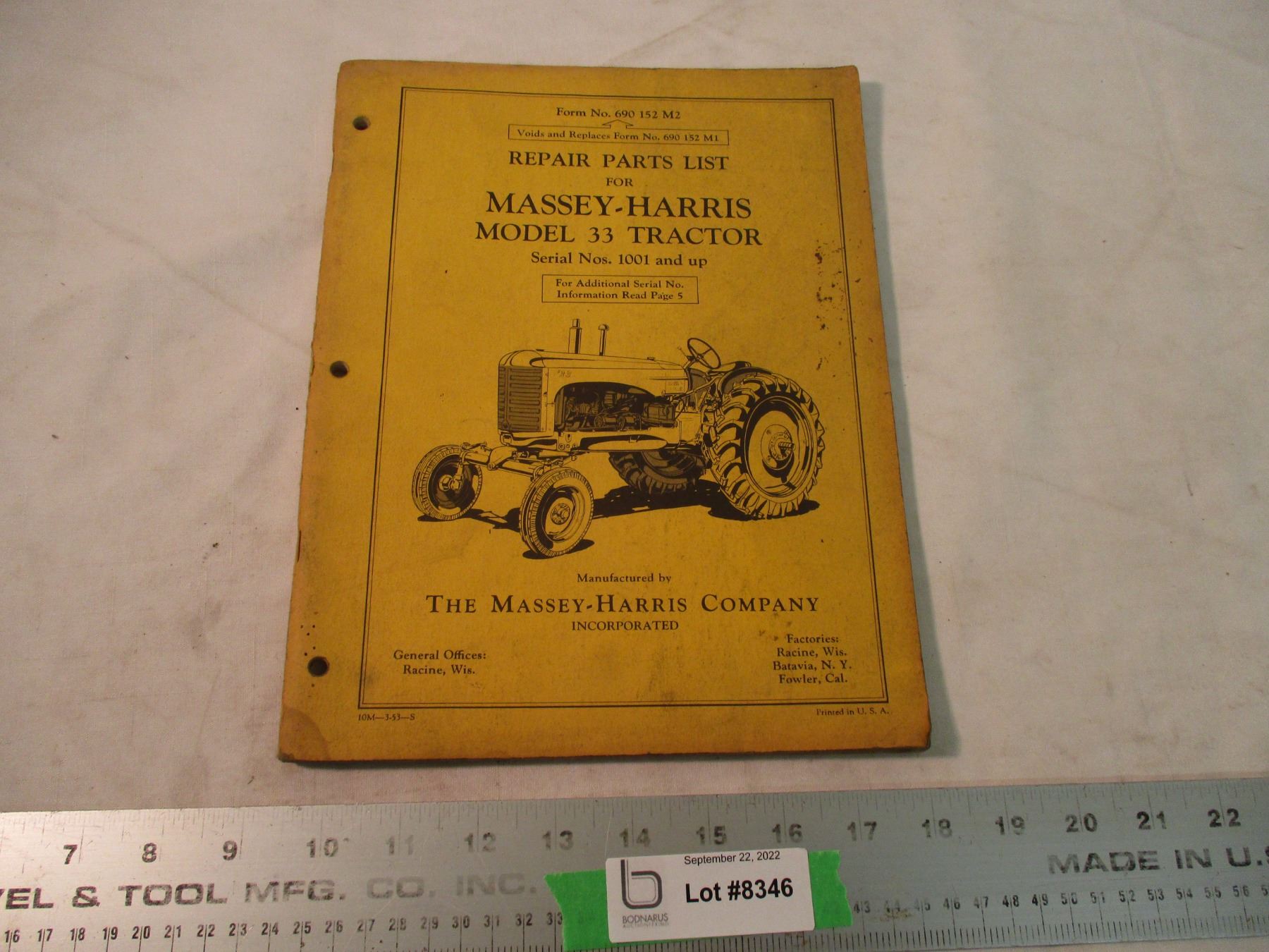 Massey Harris Model 33 Tractor Parts List Bodnarus Auctioneering