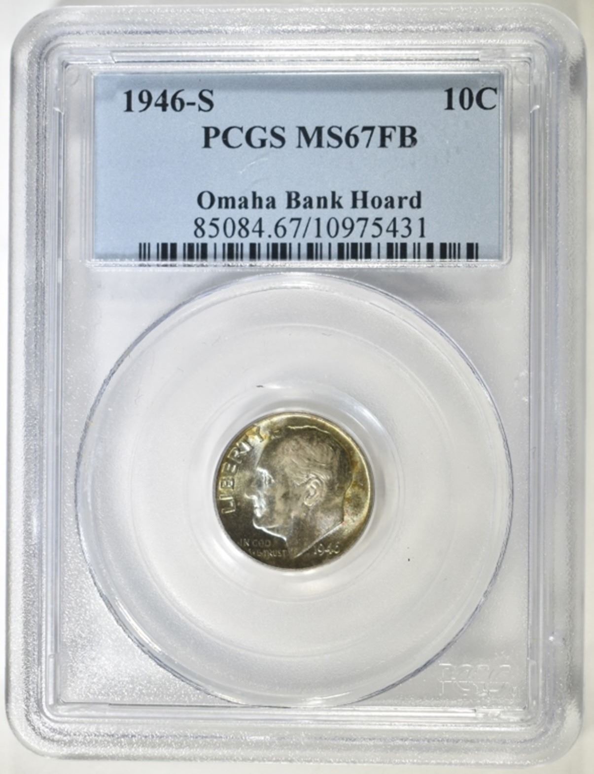 1946-S ROOSEVELT DIME PCGS MS-67 FB