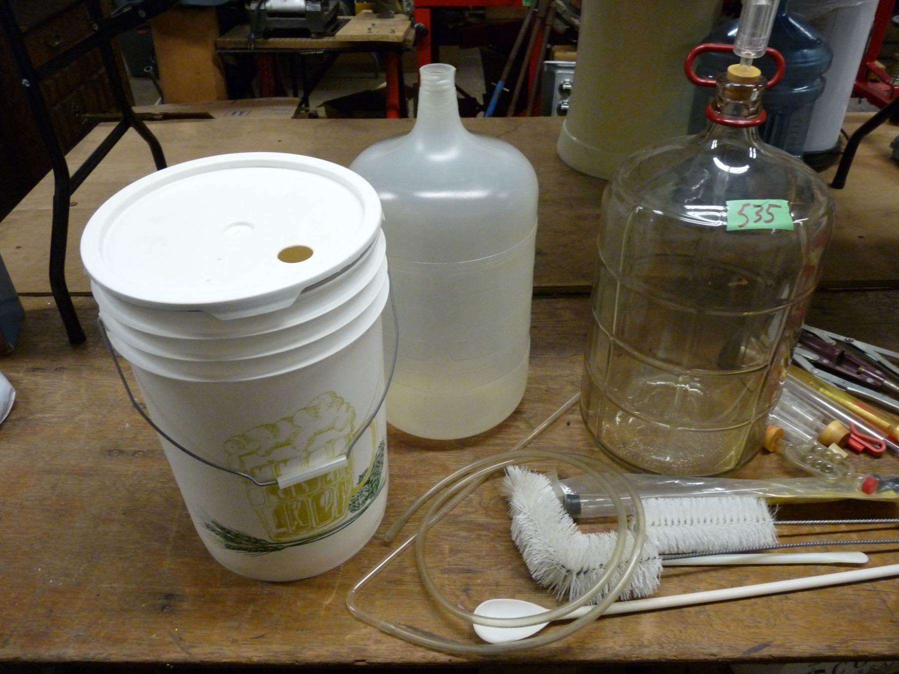 Winemaking kit : starter pail with plastic carboy , racking tube, glass ...