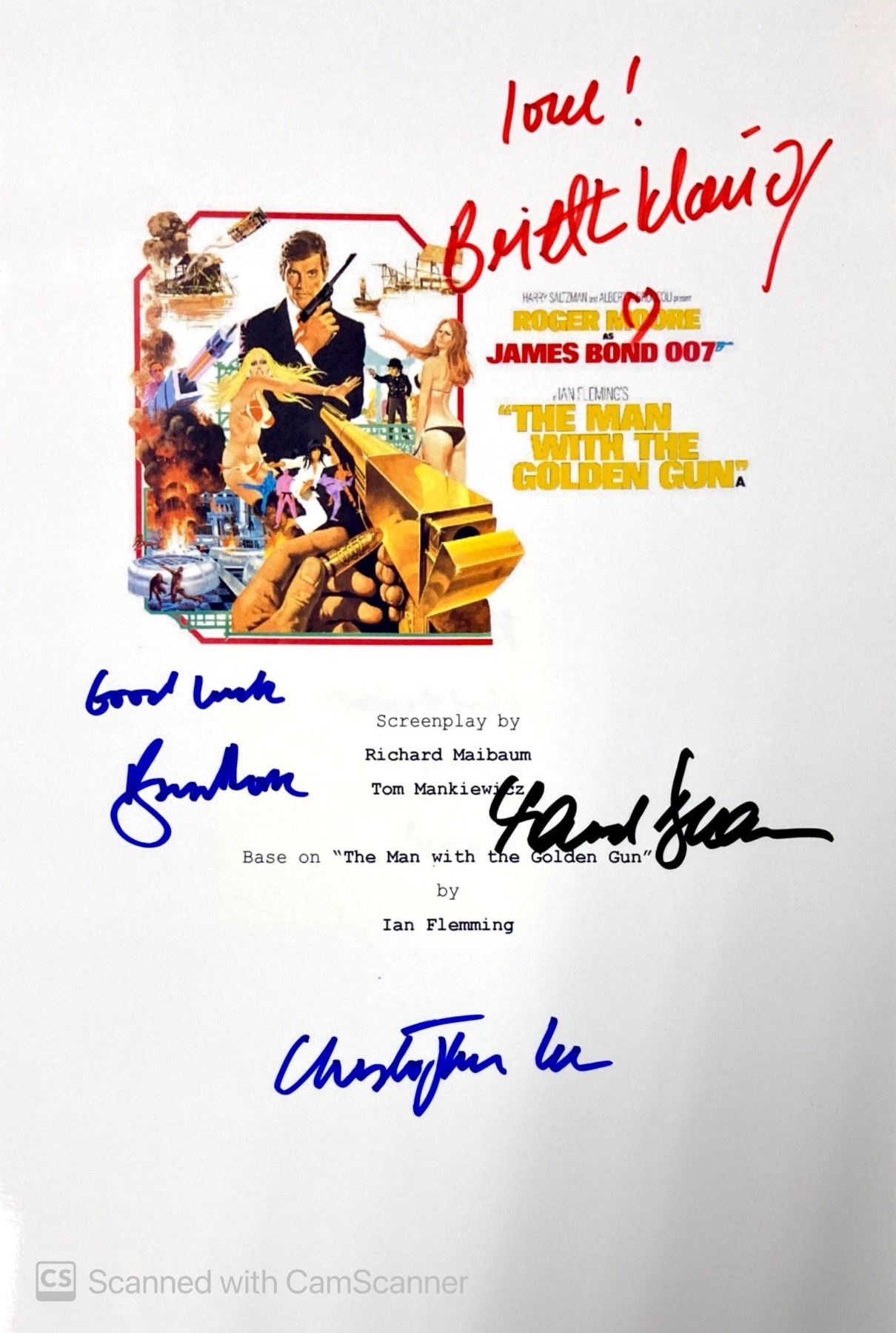 Autograph Signed Script Cover James Bond The Man with the Golden Gun