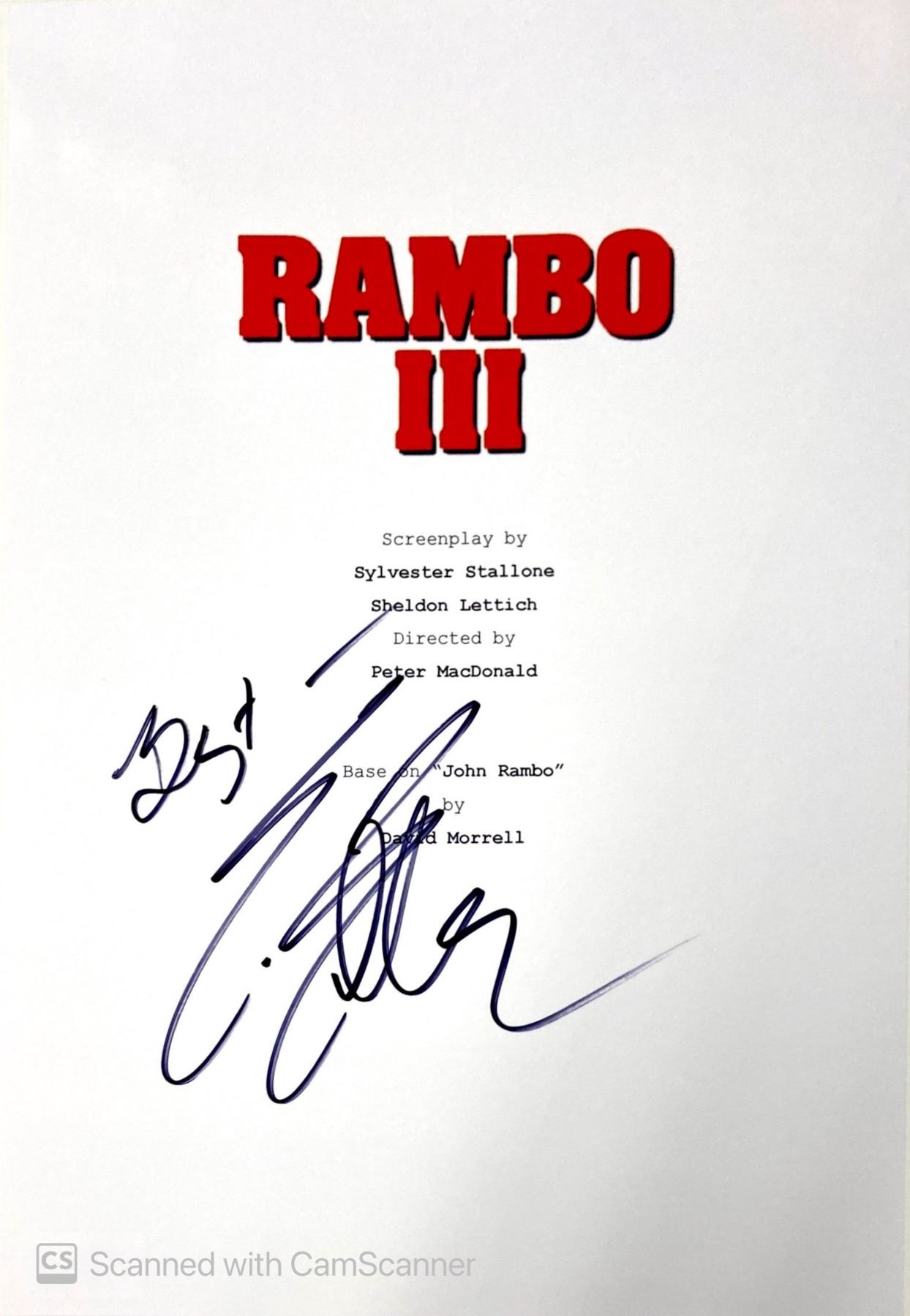 Autograph Signed Script Cover Rambo III