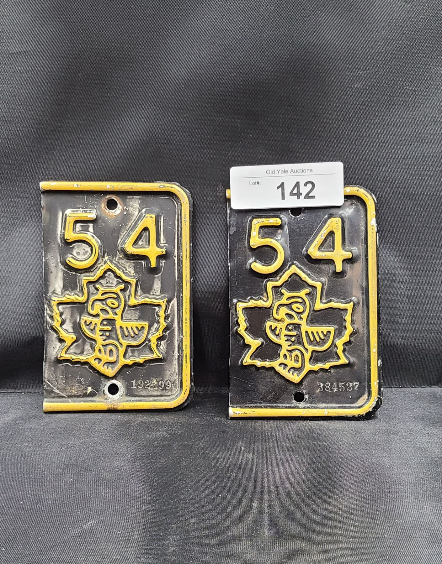 TWO 1954 BC LICENSE PLATE TAGS
