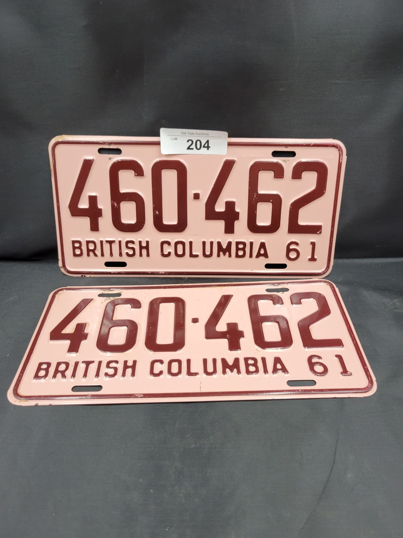 PAIR VERY GOOD CONDITION 1961 BC LICENSE PLATES