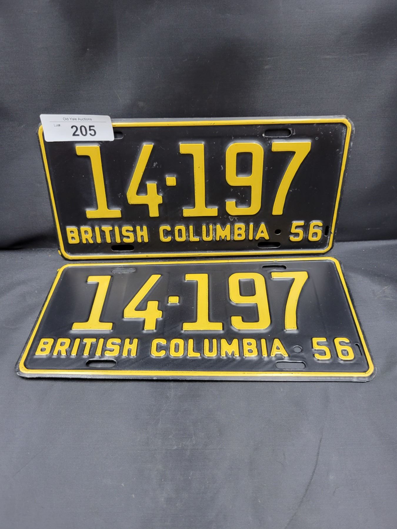 PAIR VERY GOOD CONDITION 1956 BC LICENSE PLATES