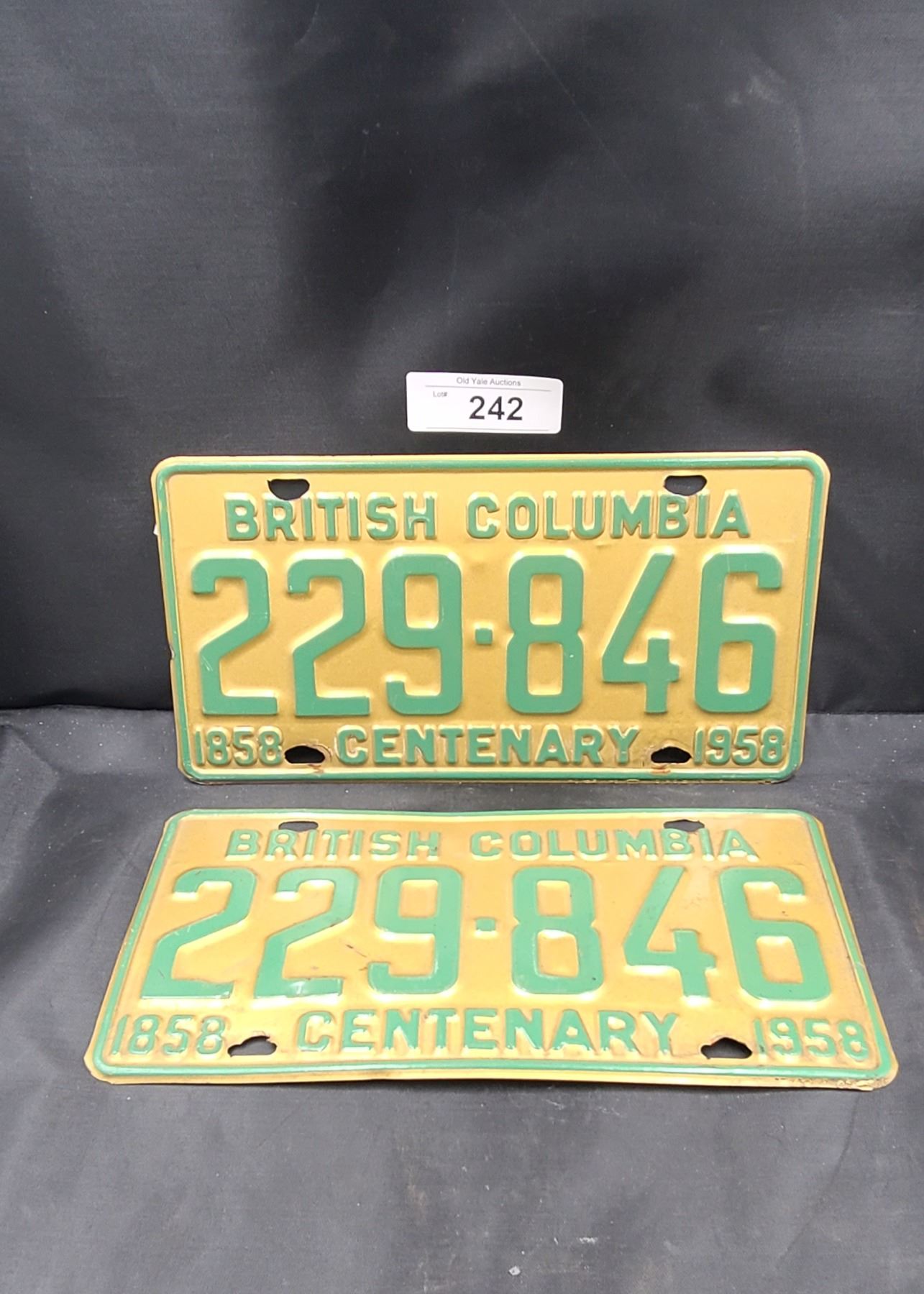 PAIR GOOD CONDITION 1958 BC LICENSE PLATES