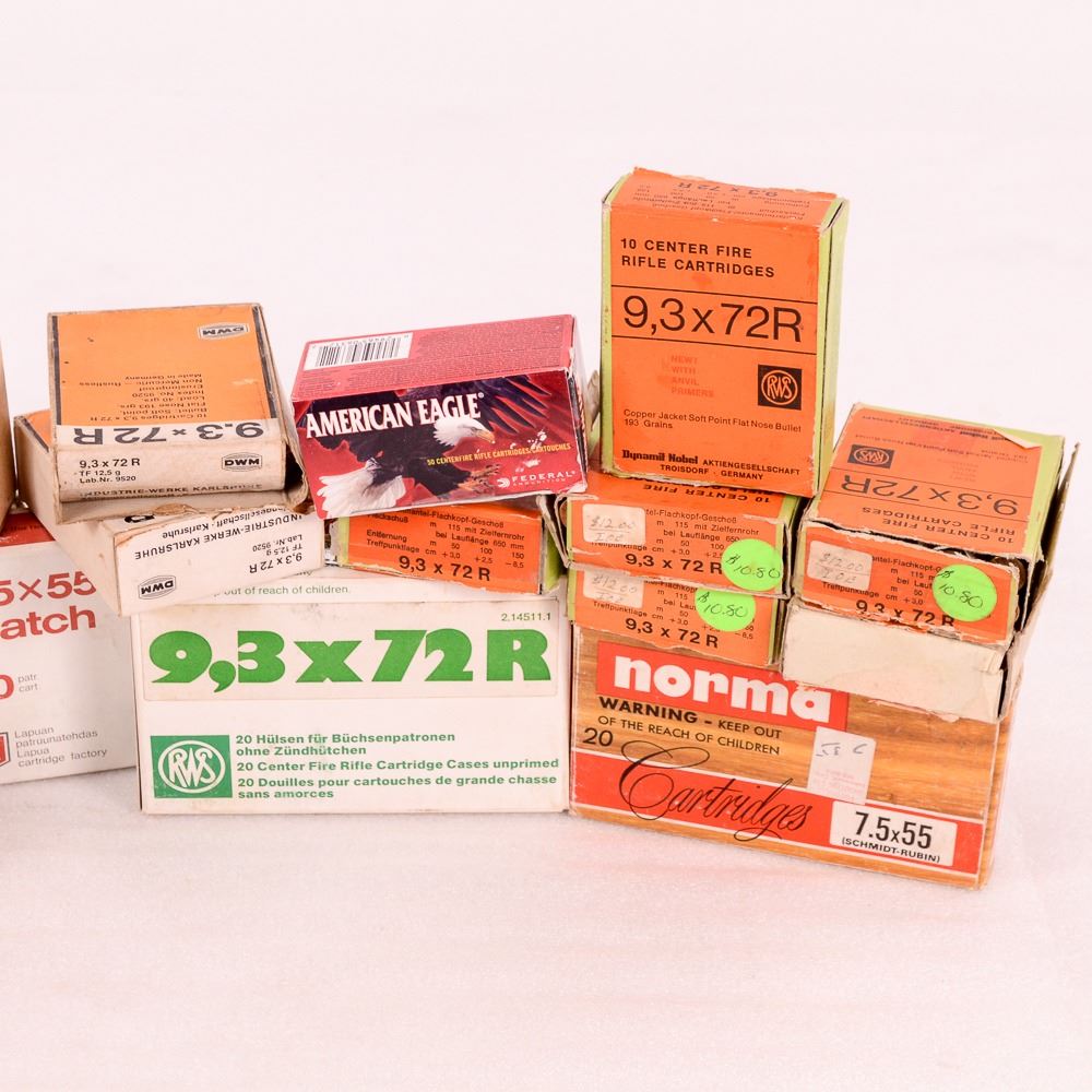 21 boxes 9.3x72 6.5x68 9.3x62 5.7x28 Ammo