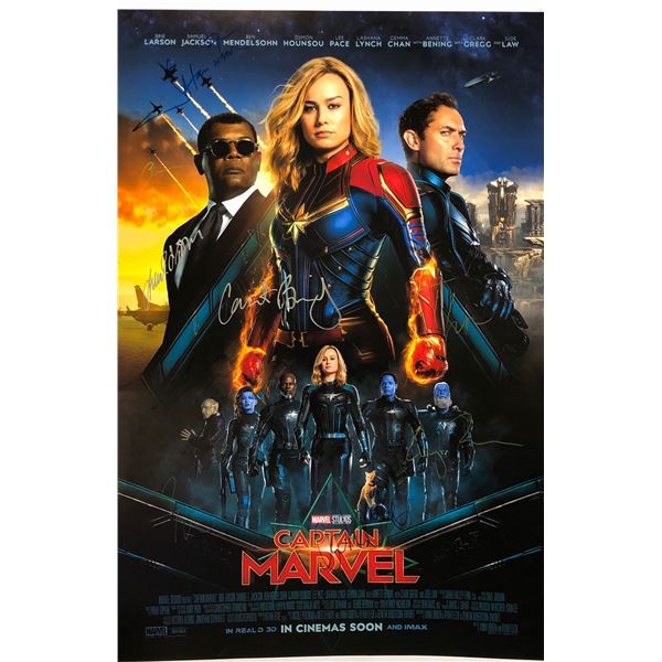 Captain Marvel Poster Brie Larson Jude Law Autographed Signed