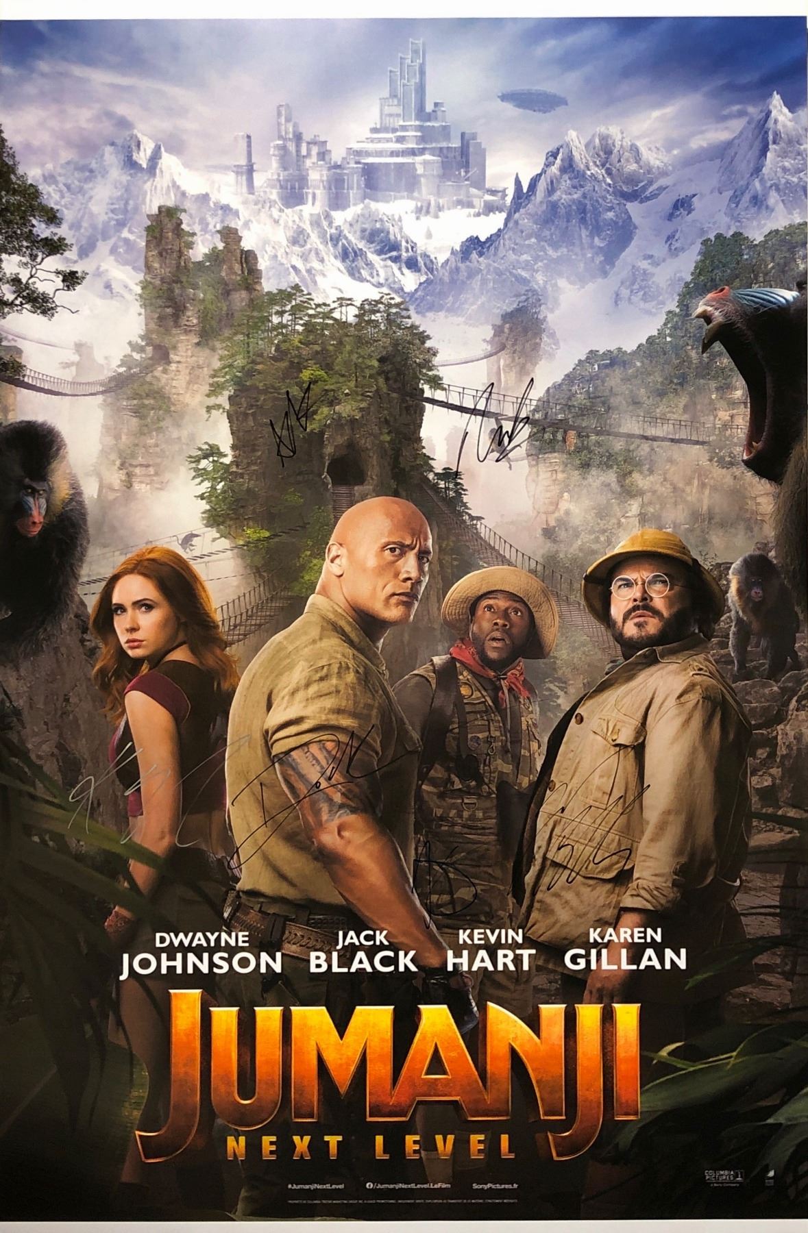 Jumanji Next Level Poster Dwayne Johnson Autographed Signed