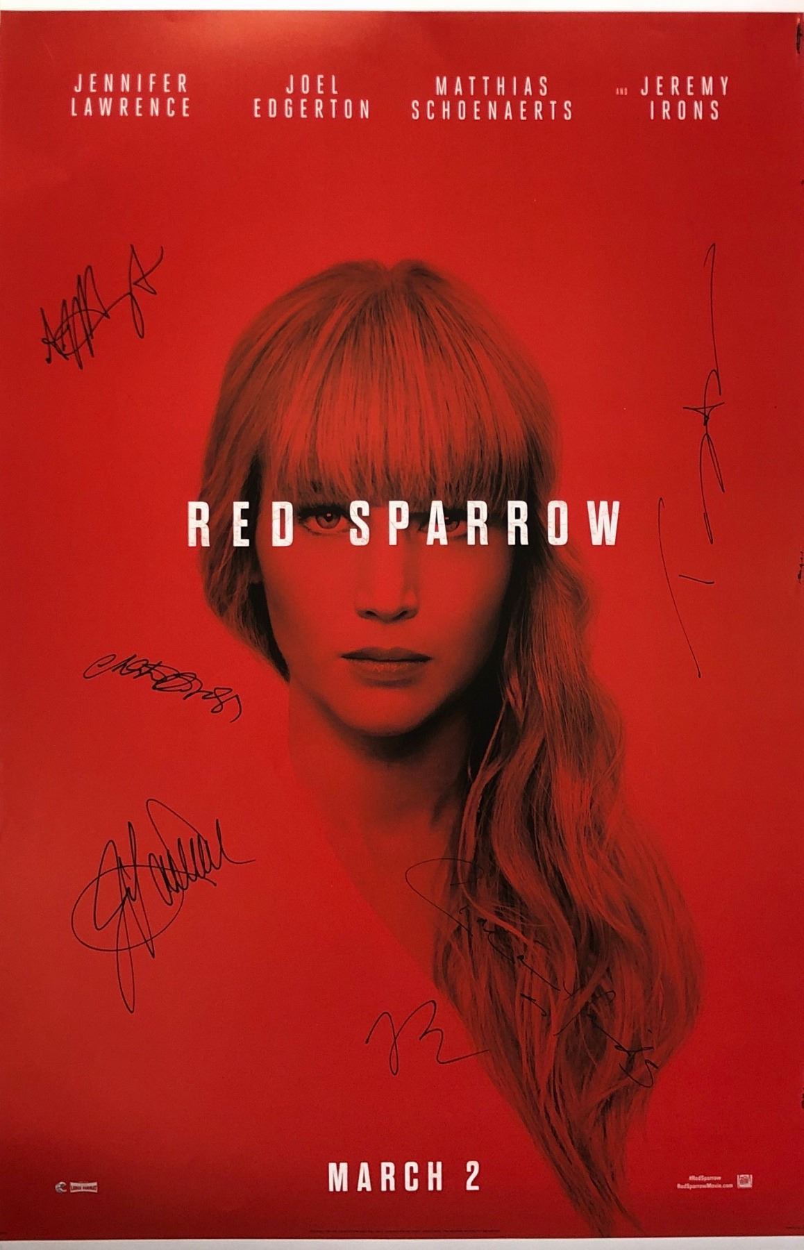 Red Sparrow Jennifer Lawrence Poster Autographed Signed