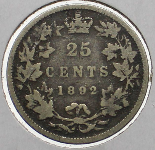 1892 CANADA SILVER 25 CENTS COIN