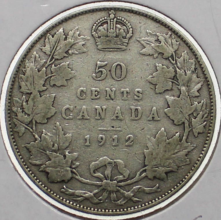 1912 CANADA SILVER 50 CENTS COIN