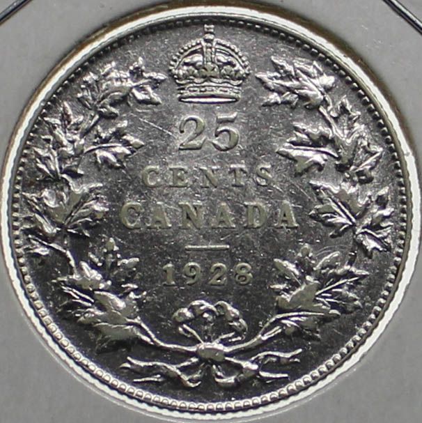 1928 CANADA SILVER 25 CENTS COIN
