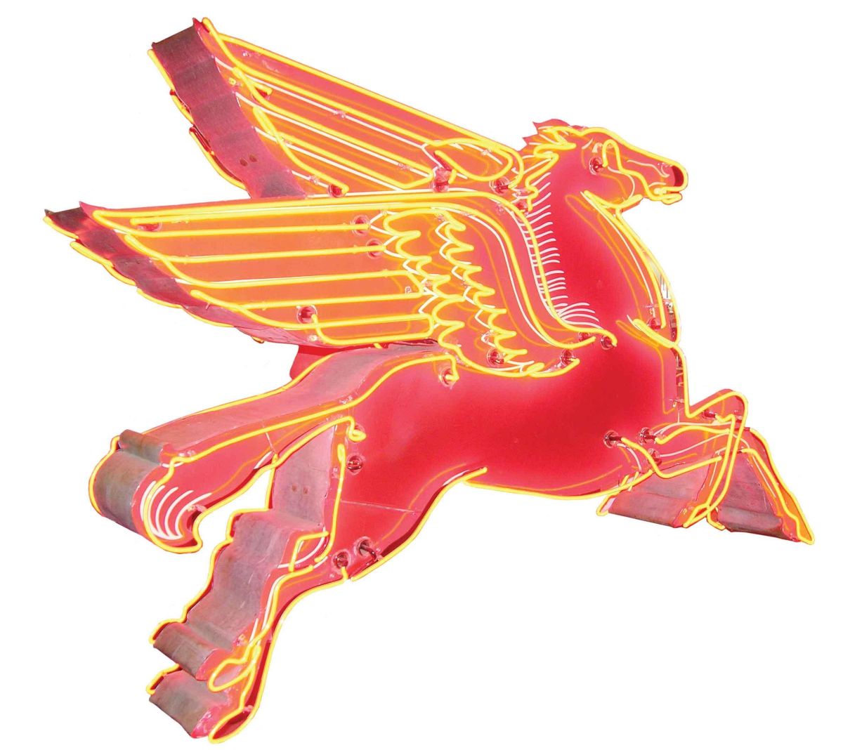 Rare Mobil Oil Rotating Pegasus Neon Advertising Sign, Porcelain Horses