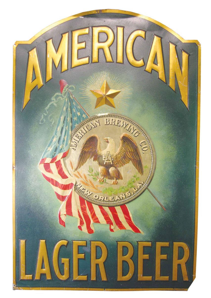 Rare American Lager Beer Tin Advertising Sign, New Orleans, LA