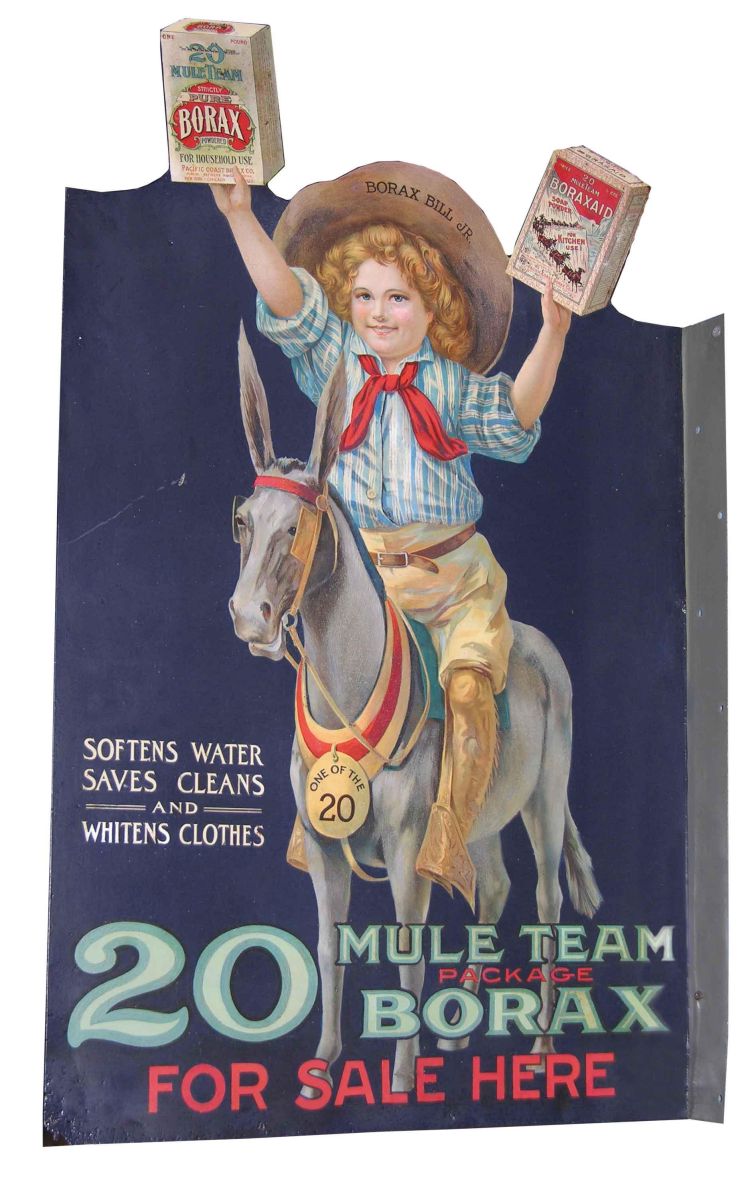 Extremely Rare, 20 Mule Team Borax Die Cut Tin Flange Advertising Sign