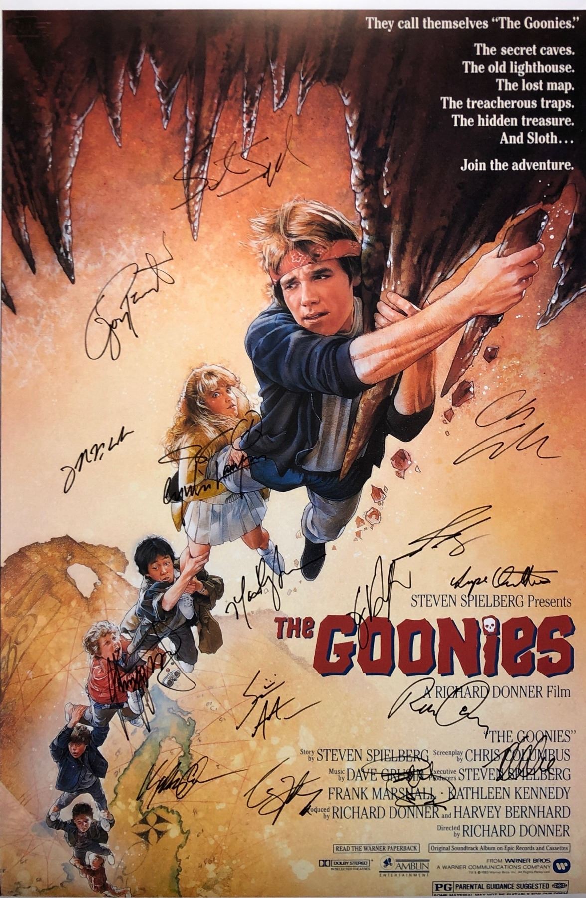 Signed Goonies Poster Sean Astin Josh Brolin