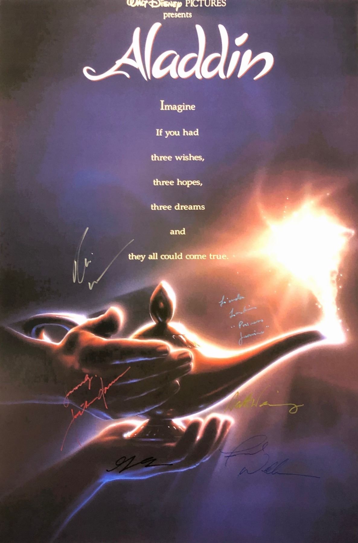 Disney Aladdin Poster Robin Williams Linda Larkin Autographed Signed