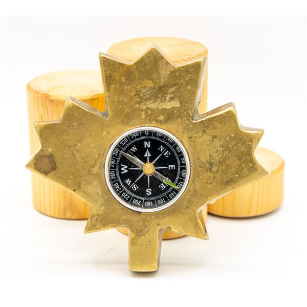 Vintage Solid Brass Maple Leaf Compass Works