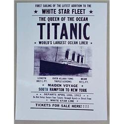 PHOTO REPRINT OF TITANIC TICKETS FOR SALE POSTER