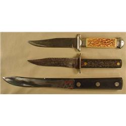 LOT OF 3 VINTAGE FIXED BLADE HUNTING KNIVES - CASE