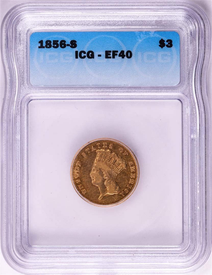 1856-S $3 Indian Princess Head Gold Coin ICG EF40