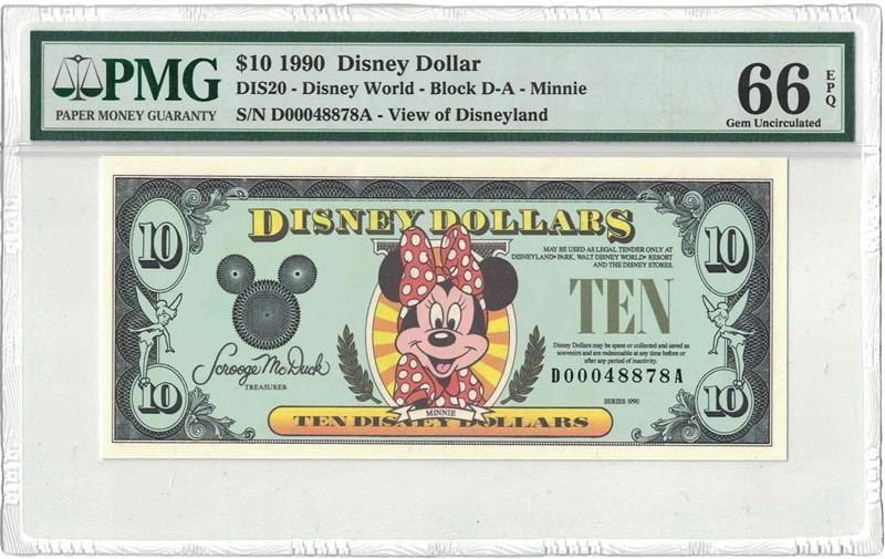 1990 $10 Disney Dollar PMG 66EPQ