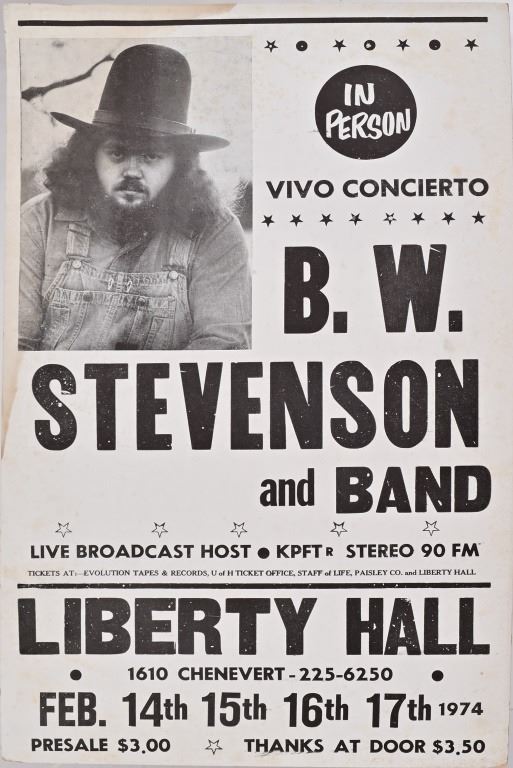 B.W. Stevenson Liberty Hall Concert Poster 1974