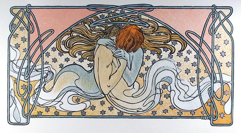 Alphonse Mucha, Kissing Mermaids, Lithograph