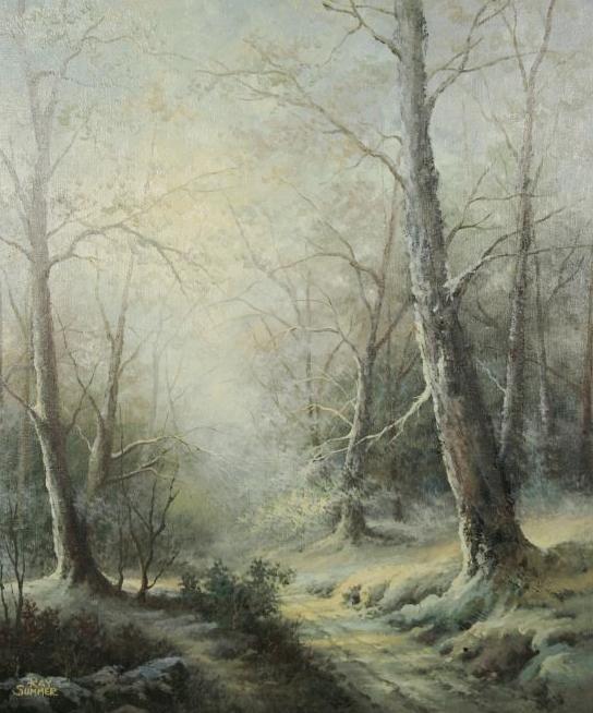 Ray Summer (American, 20th Century) Winter Scene, Oil on canvas,
