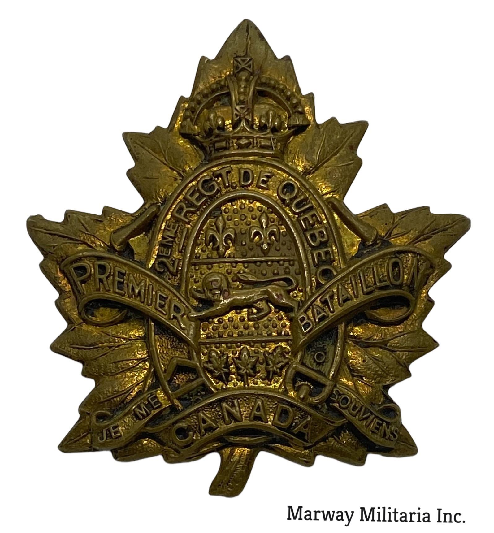 WW1 CEF 1st Depot Bn, 2nd Quebec Regiment Cap Badge