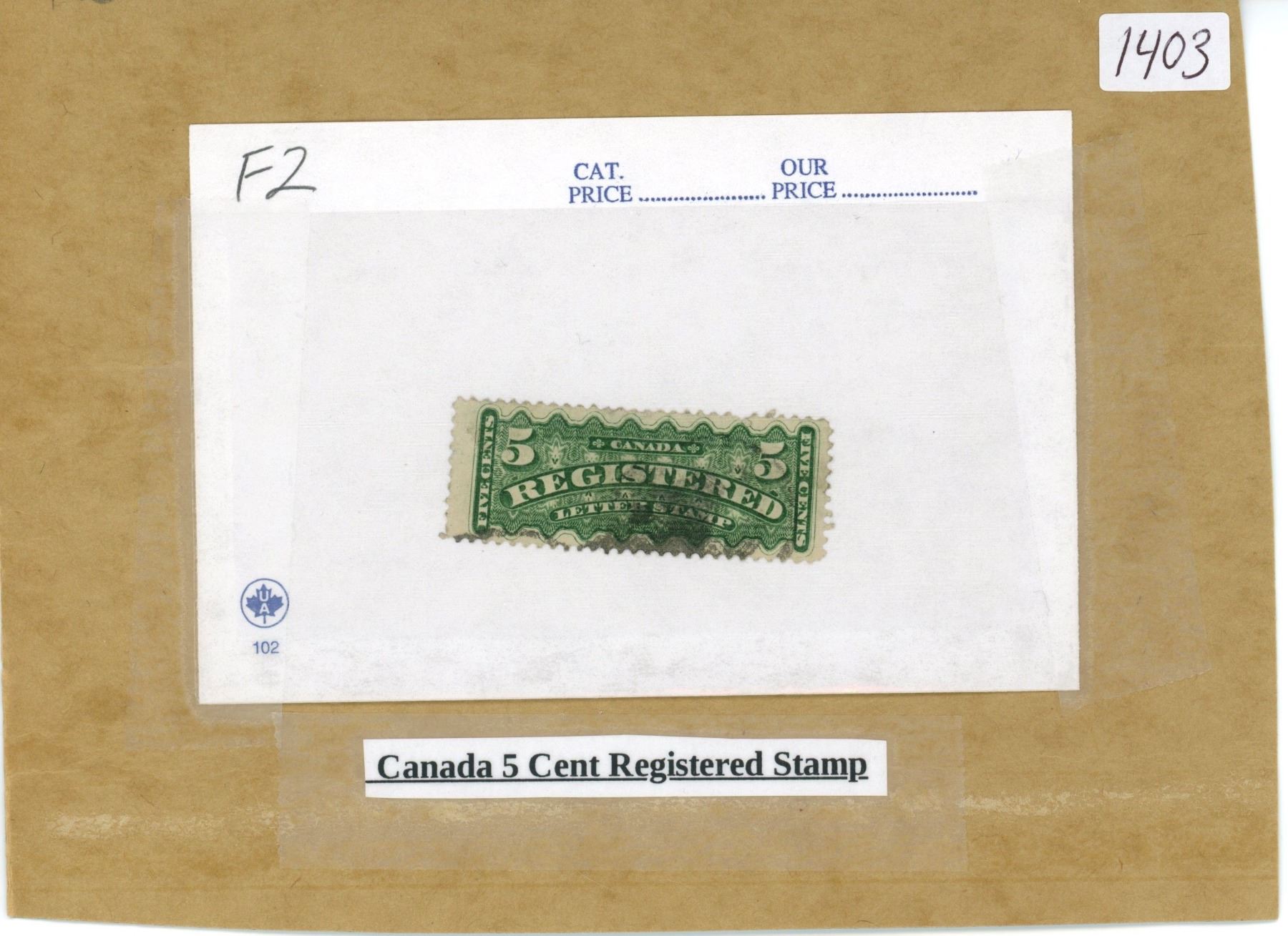 Canadian 5 cent, registered stamp