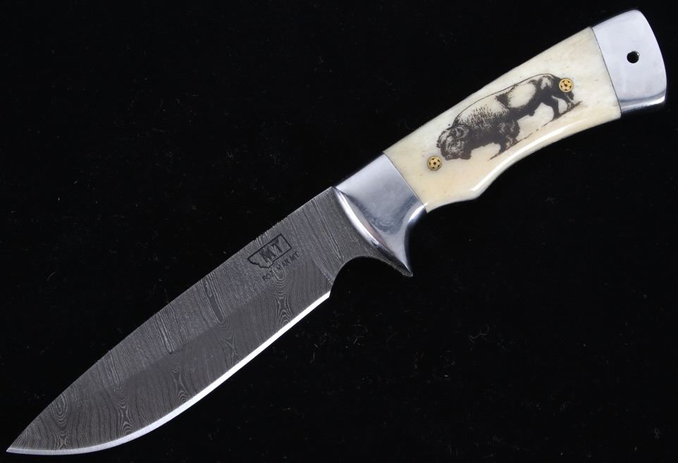 Yellowstone Buffalo Scrimshaw Damascus M.T. Knives