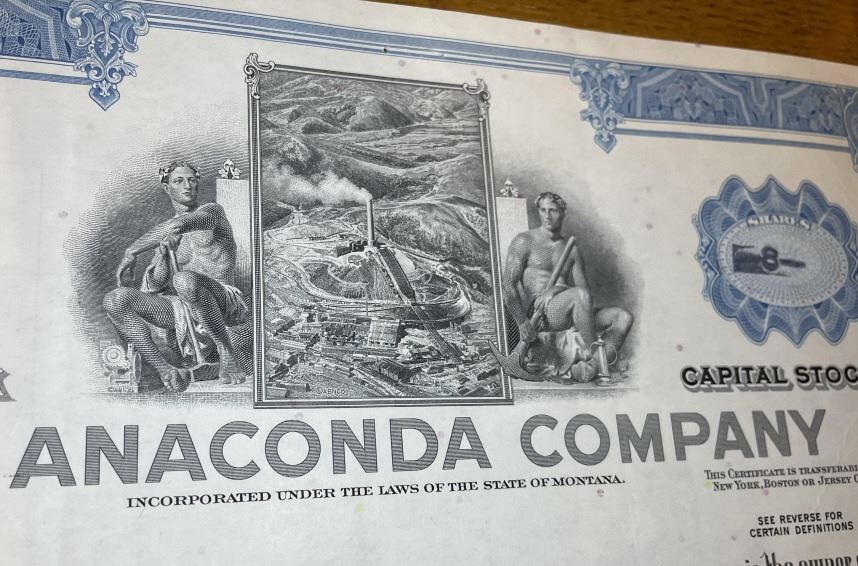 The Famous Anaconda Mining Co. Stock Certificate
