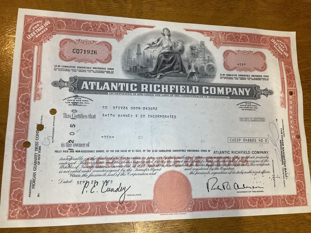 Atlantic Richfield (ARCO) Stock Certificate