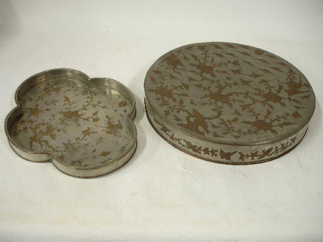 Chinese pewter inlaid box & tray