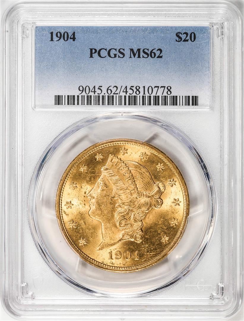 1904 $20 Liberty Head Double Eagle Gold Coin PCGS MS62
