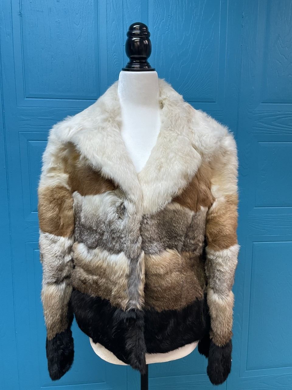 ILana Brand Fur Coat, Rabbit Fur, Multicolour Coat, RARE!!! Size Medium