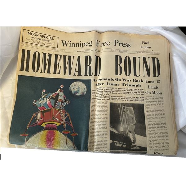 Winnipeg Newspaper the day of the Moon Landing , Front Section Monday ...