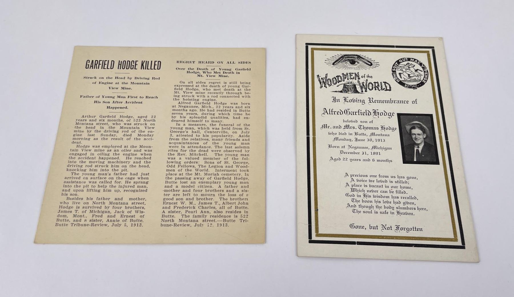 Alfred Garfield Hodge MWA Miner Obituary