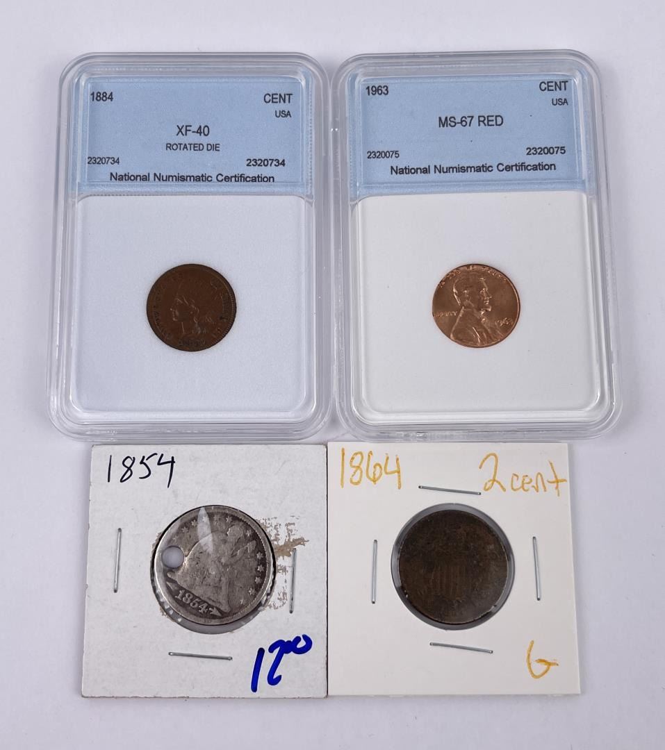 Group of Coins Pennies Quarter 2c